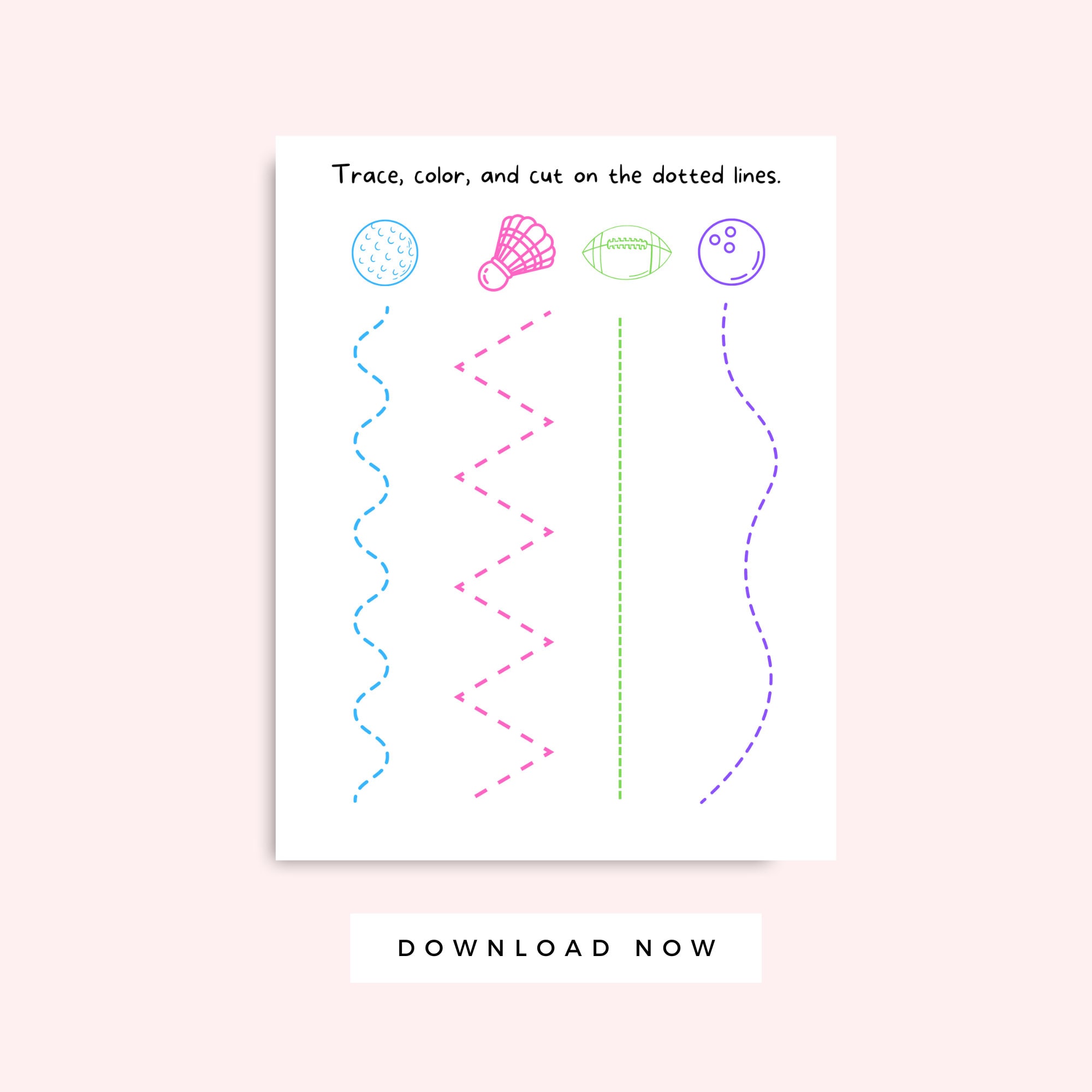 Preschool Scissor Skills Printable Worksheet Sports Theme, Tracing and ...