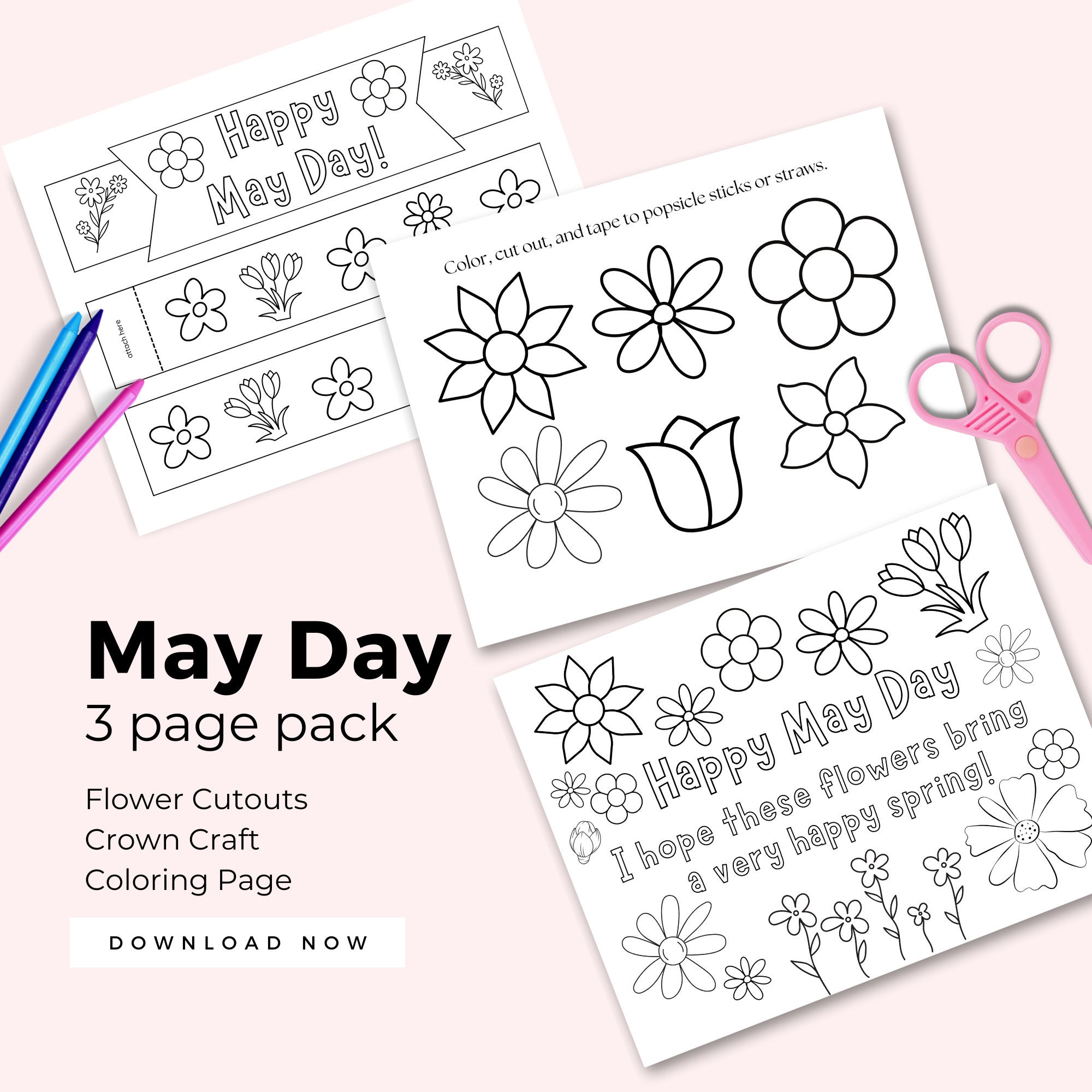 May Day Crafts for Kids Printable, Happy May Day Card, Spring Preschool ...