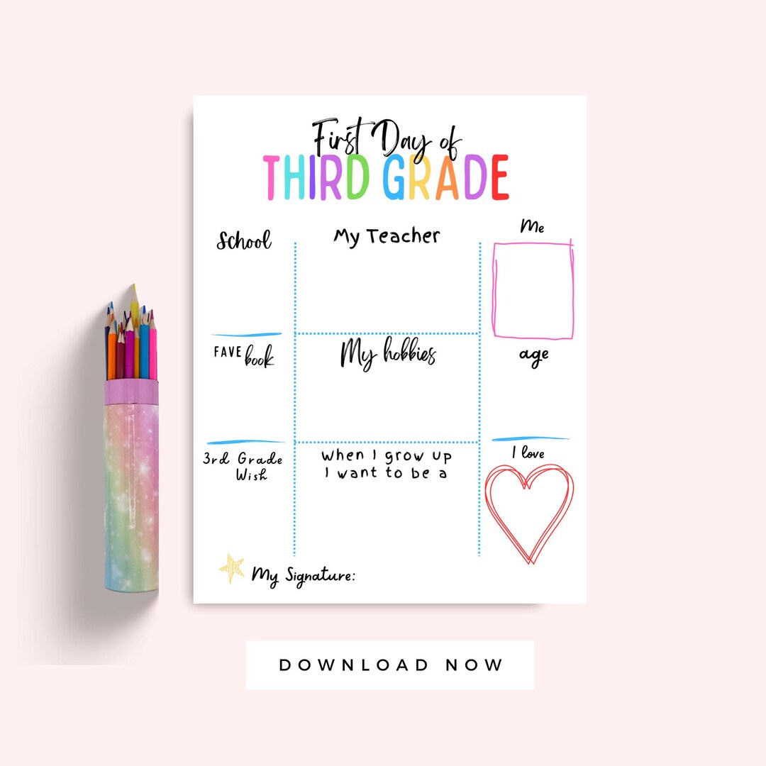 Back to School 3rd Grade Interview Printable, First Day of Third Grade ...