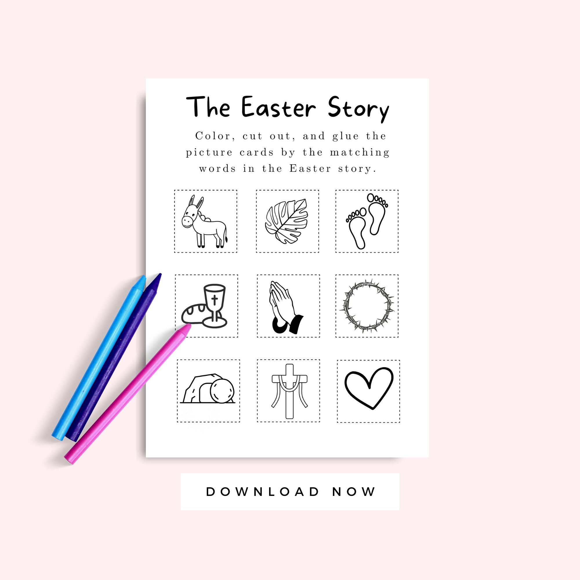 Easter Story Color Cut and Paste Craft for Kids, Printable Holy Week ...