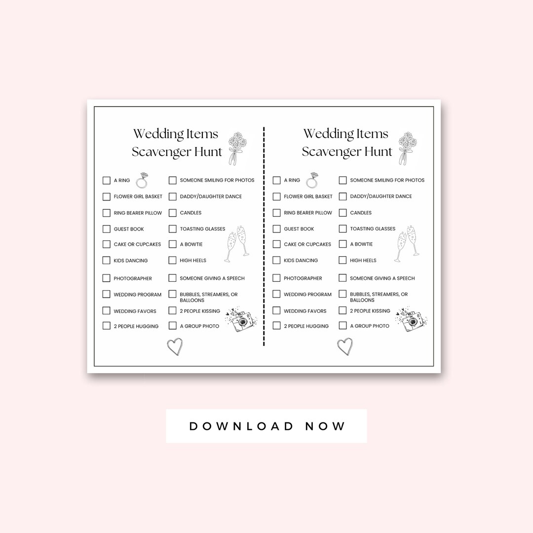 Wedding Scavenger Hunt for Kids, Minimalist Black and White Wedding Kid ...