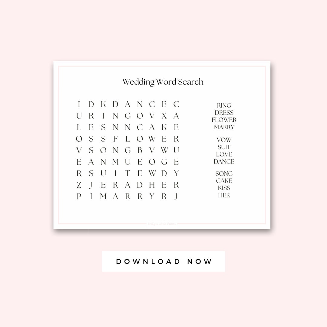 Wedding Word Search Kid Activity, Kid Table Printable, Instant Download ...
