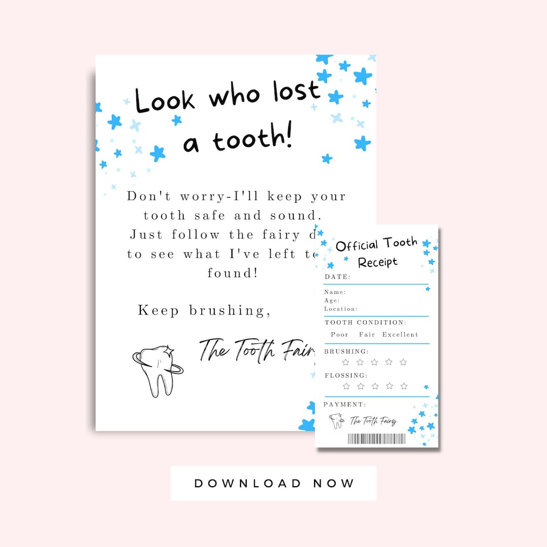 Tooth Fairy Letter and Lost Tooth Receipt for Kids Printable Blue ...