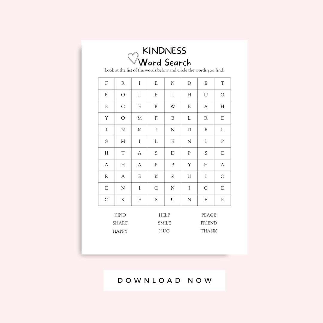 Kindness Activity for Kids Printable Word Search, Friendship Activity for Kids, Kindness Day ...
