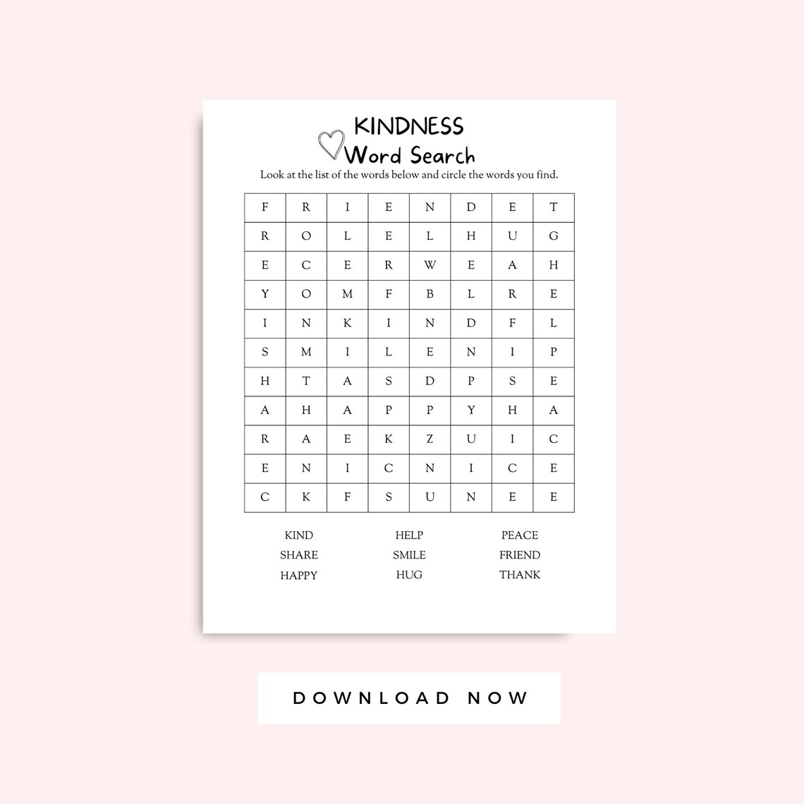 Kindness Activity for Kids Printable Word Search, Friendship Activity ...