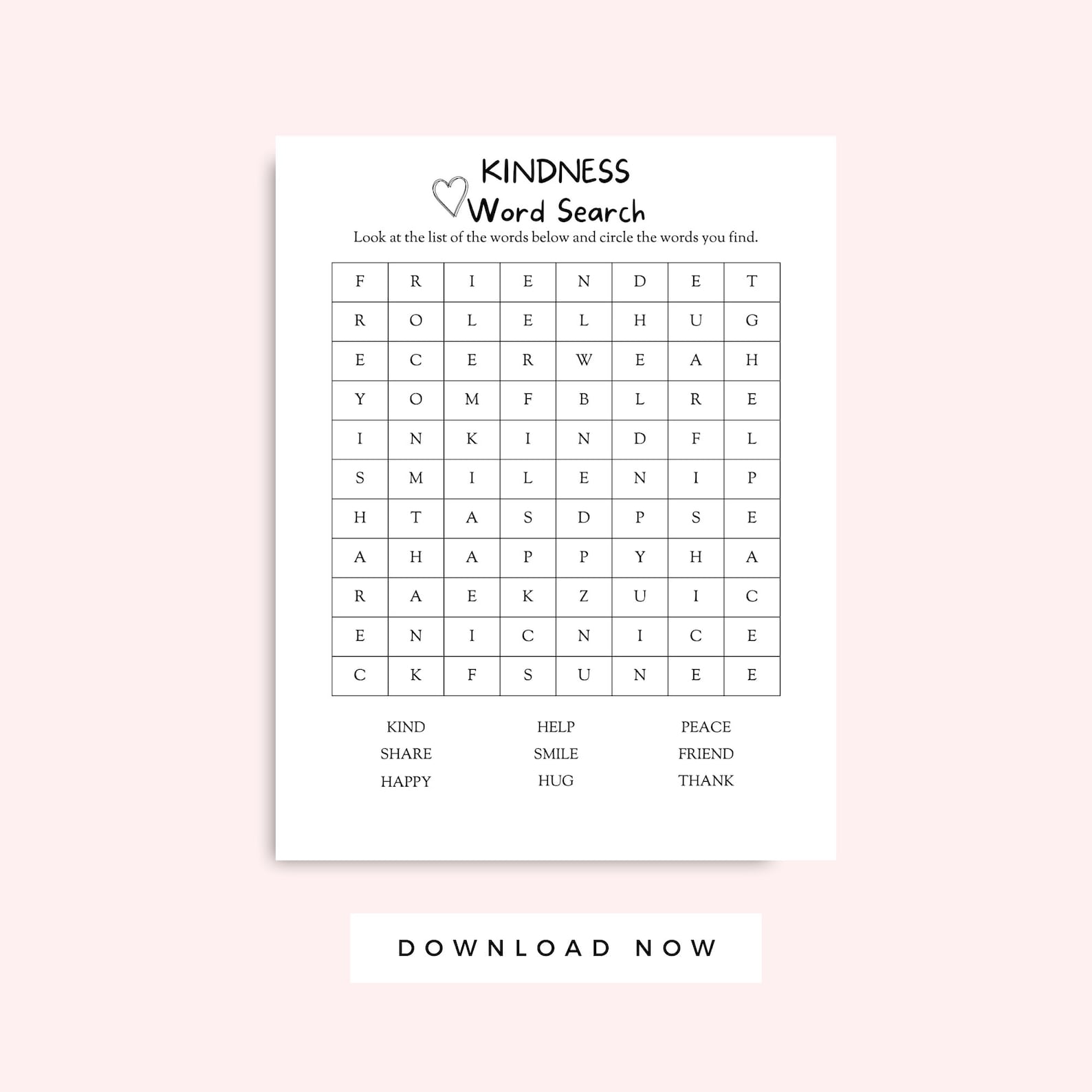 Kindness Activity for Kids Printable Word Search, Friendship Activity ...