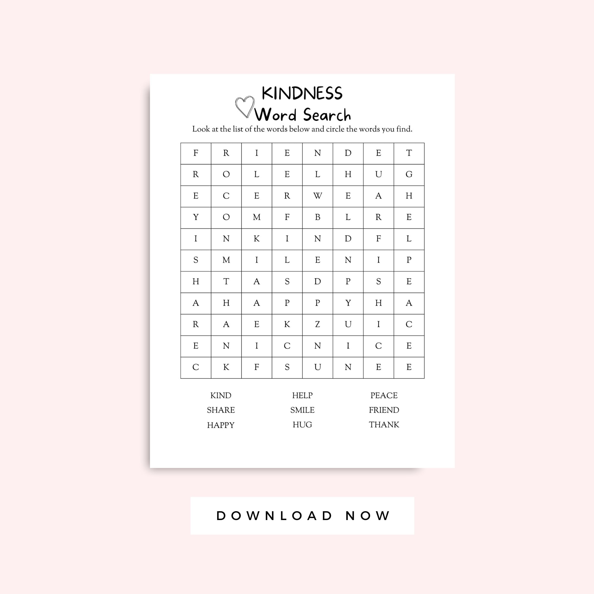 Kindness Activity for Kids Printable Word Search, Friendship Activity ...