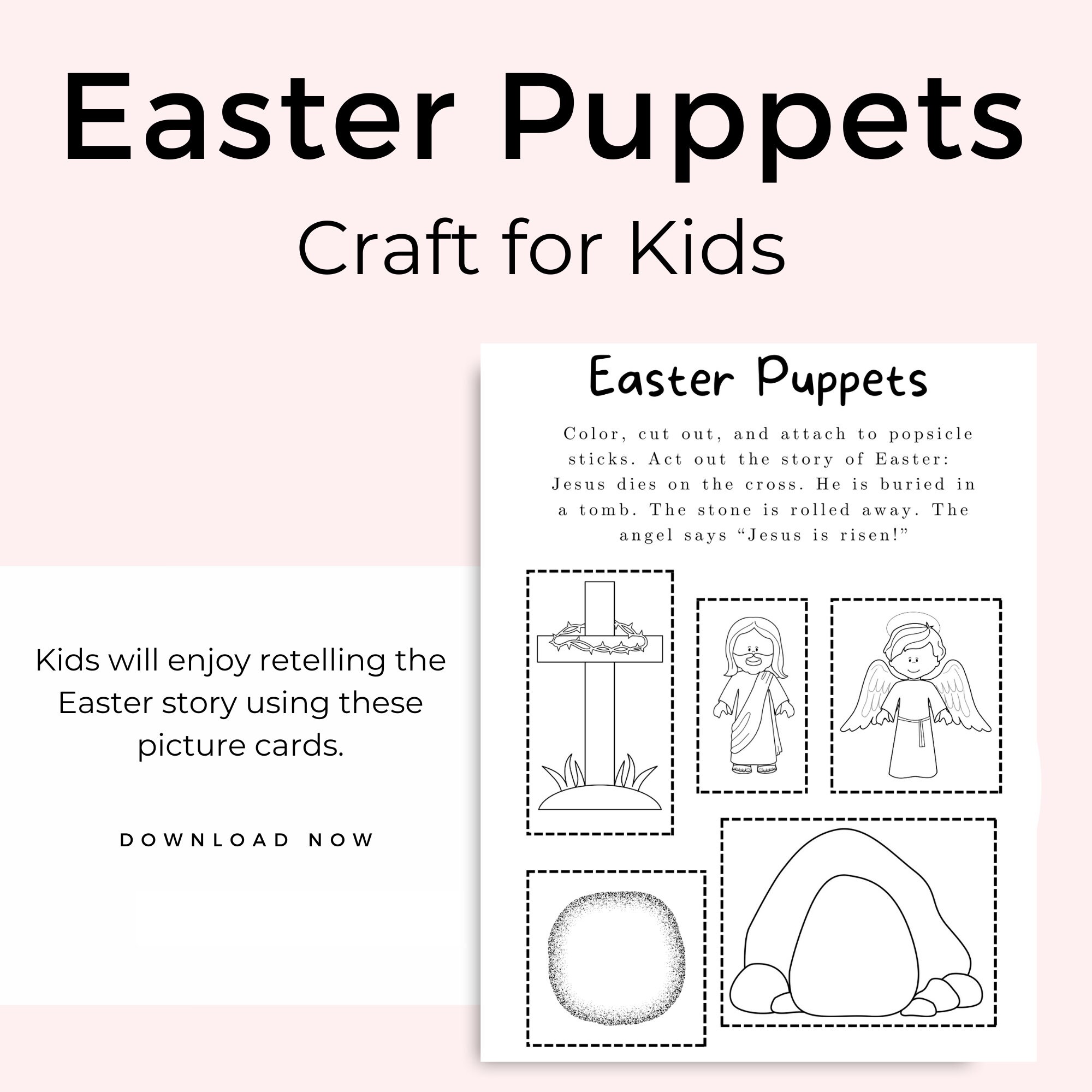 Christian Easter Story Printable Craft for Kids, Easter Puppet Cutouts ...