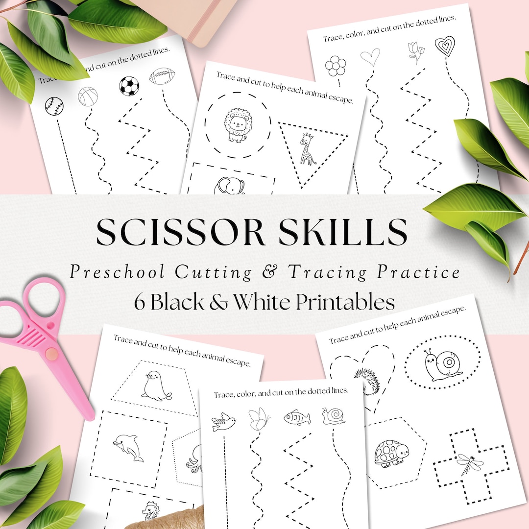 Preschool Scissor Skills Printable Worksheets Black and White, Kids ...