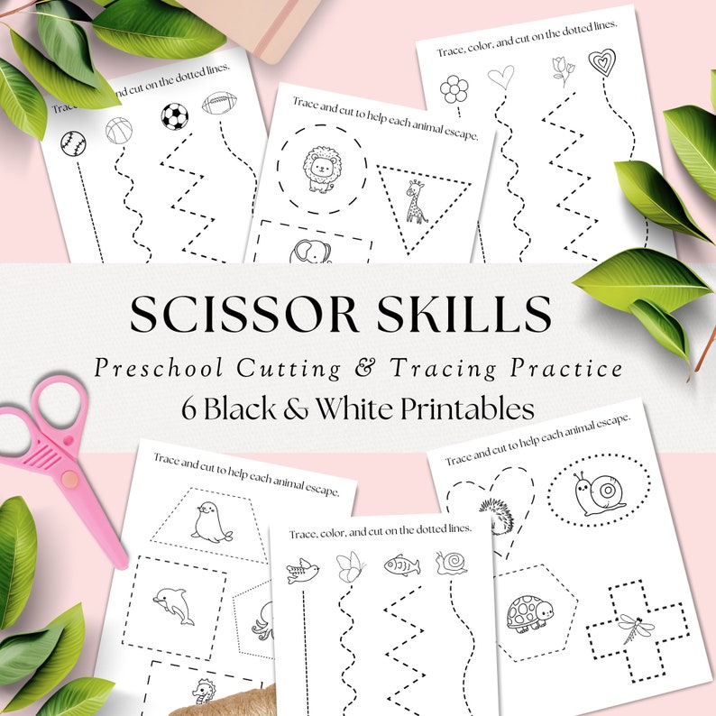 Preschool Scissor Skills Printable Worksheets Black and White, Kids ...