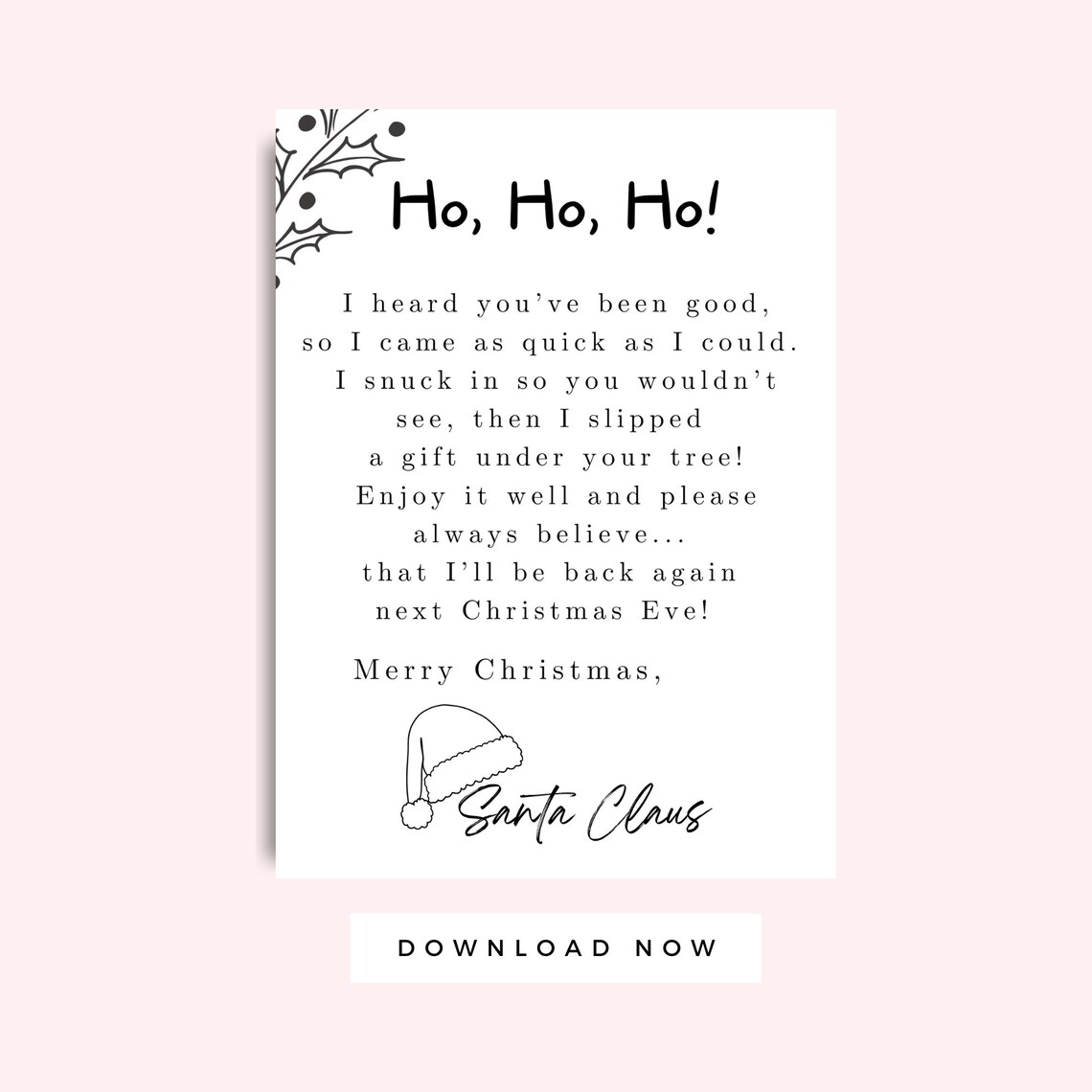 Santa Letter for Kids Printable, Printable Card From Santa for Kids on ...