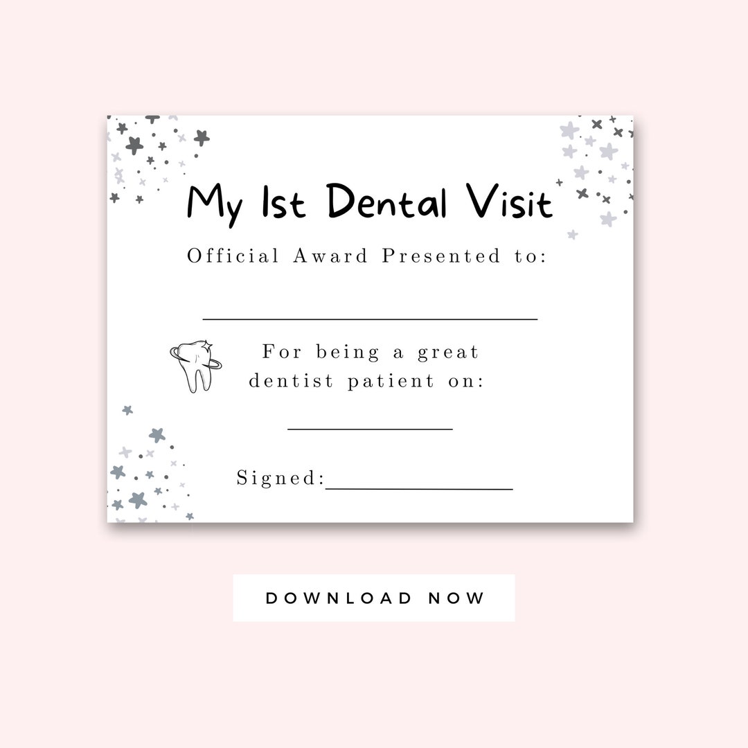 My 1st Dental Visit Official Certificate Printable, First Dentist Award ...