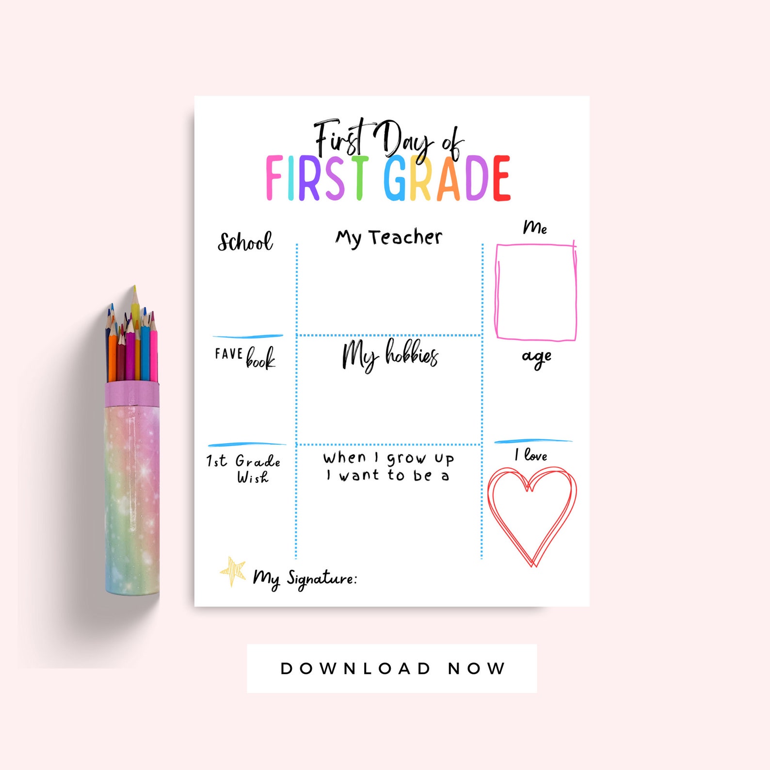 Back to School 1st Grade Interview Printable, First Day of First Grade ...