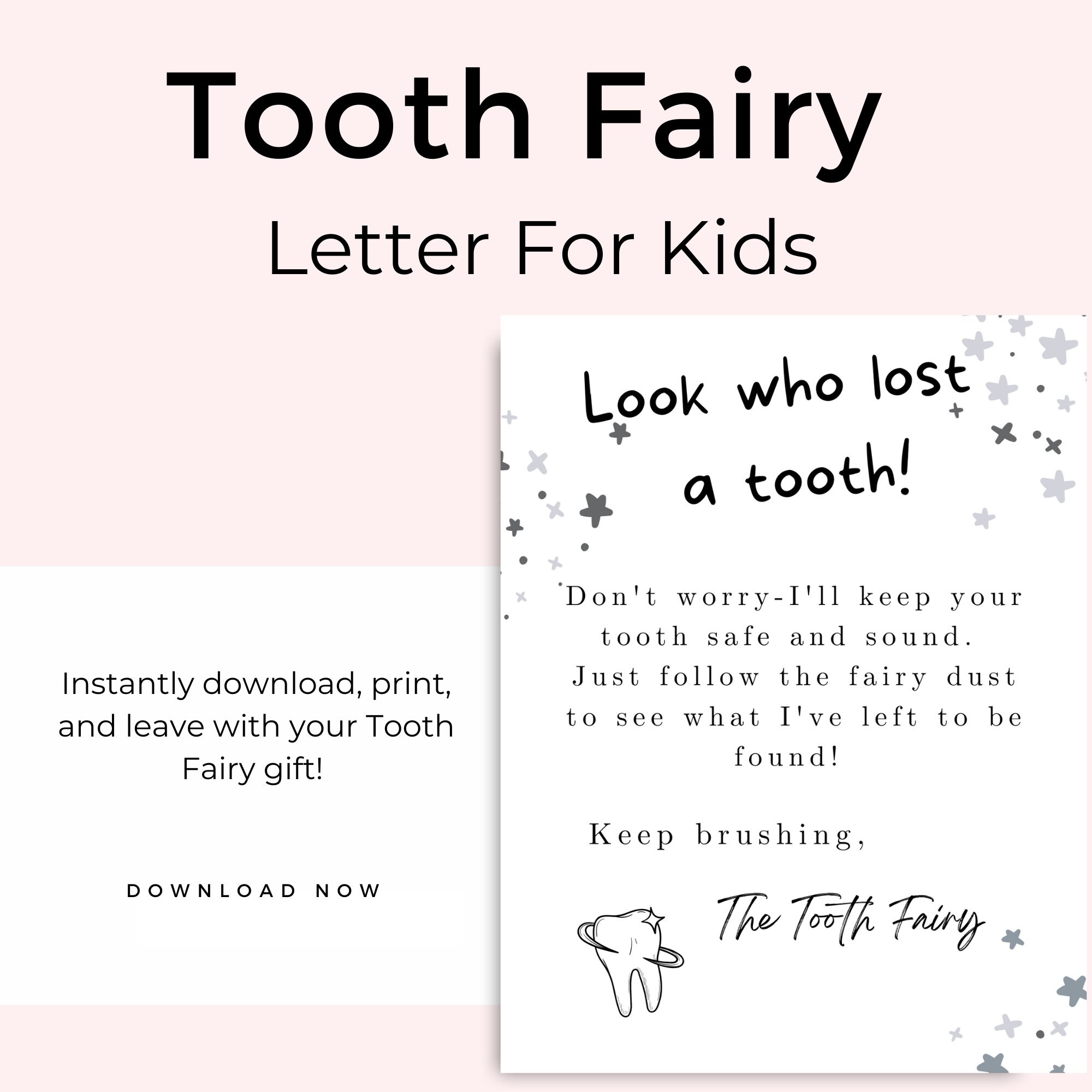 Tooth Fairy Letter for Kids Printable, Black and White Tooth Fairy Note ...