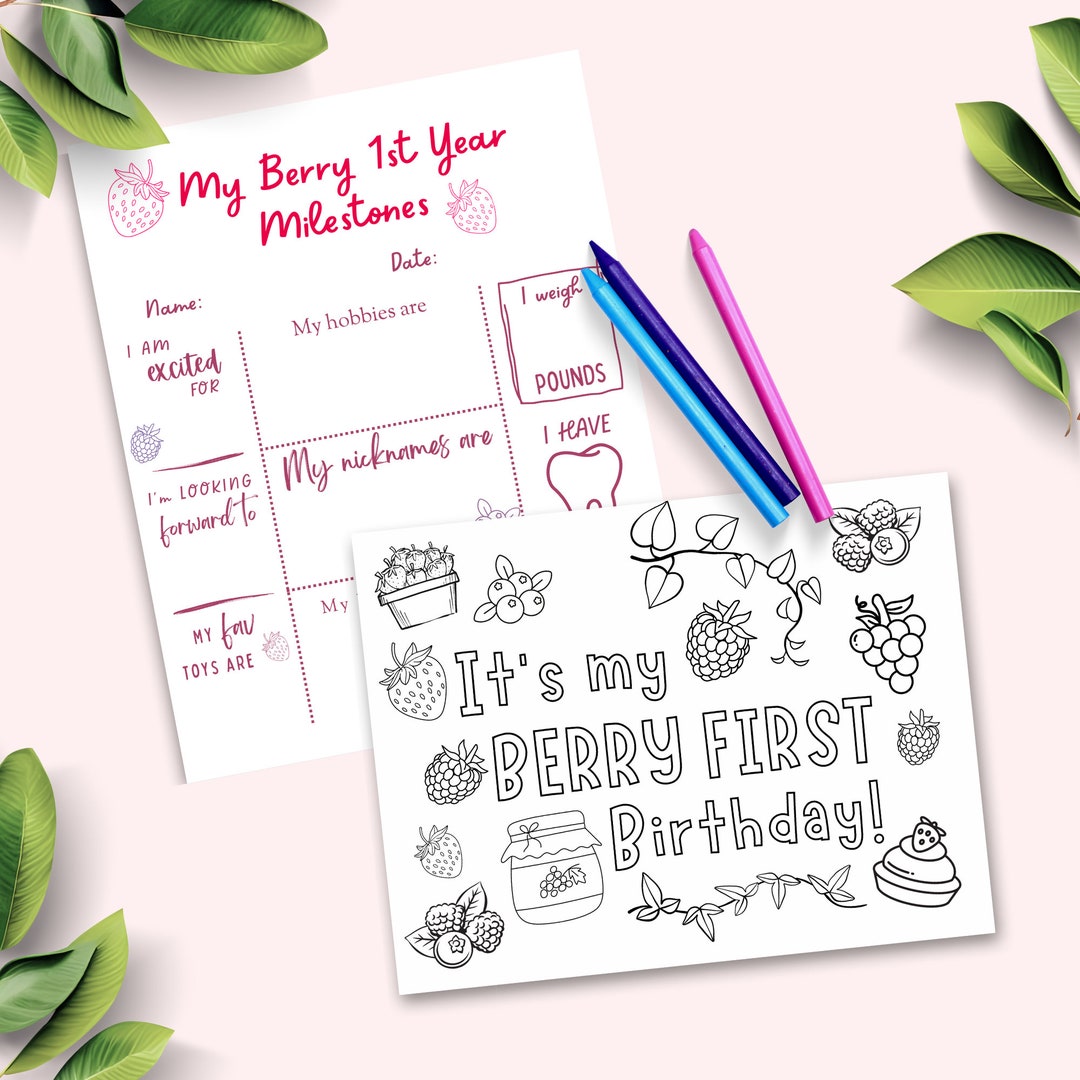 Happy Berry First Birthday Coloring Page, Berry 1st Printable Milestone ...