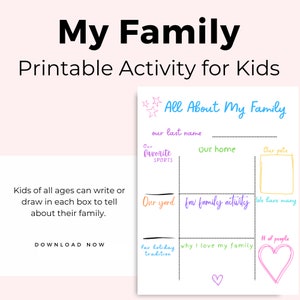 All About My Family Activity Page for Preschoolers or Kids Multicolor ...