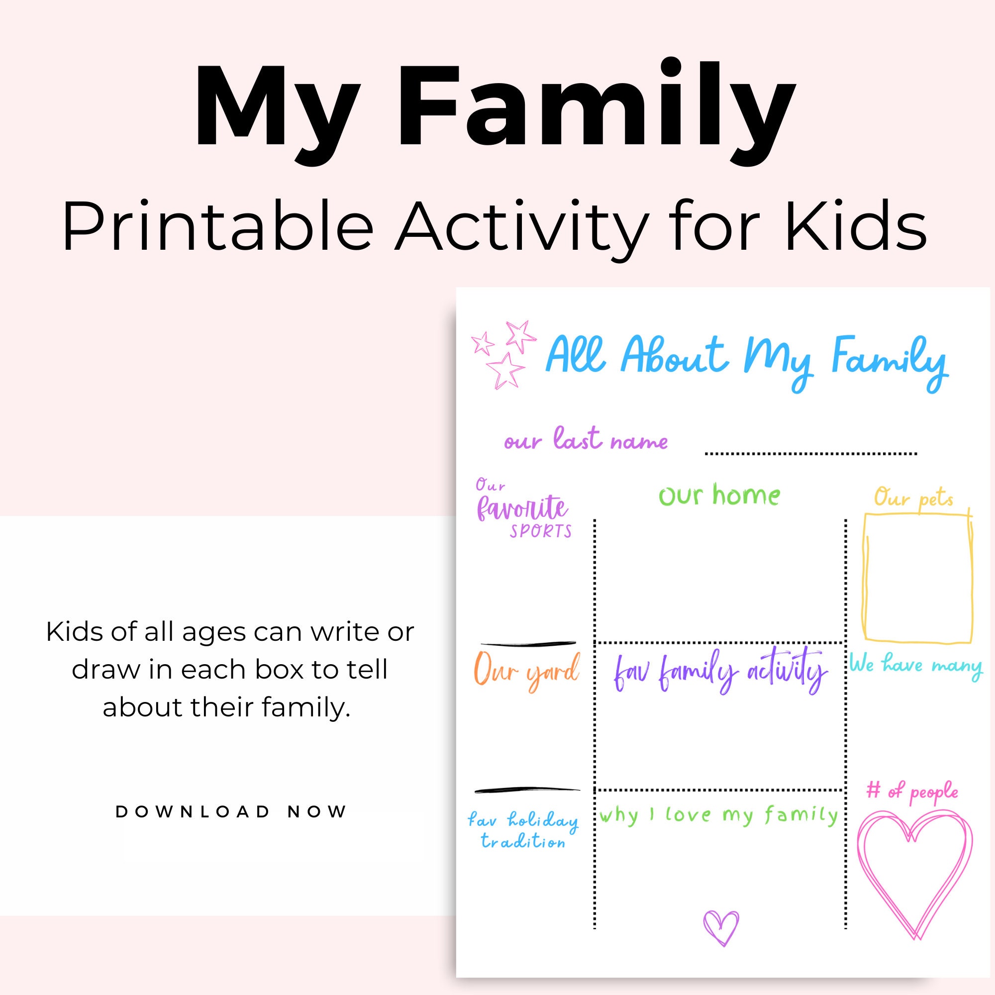 All About My Family Activity Page for Preschoolers or Kids Multicolor ...