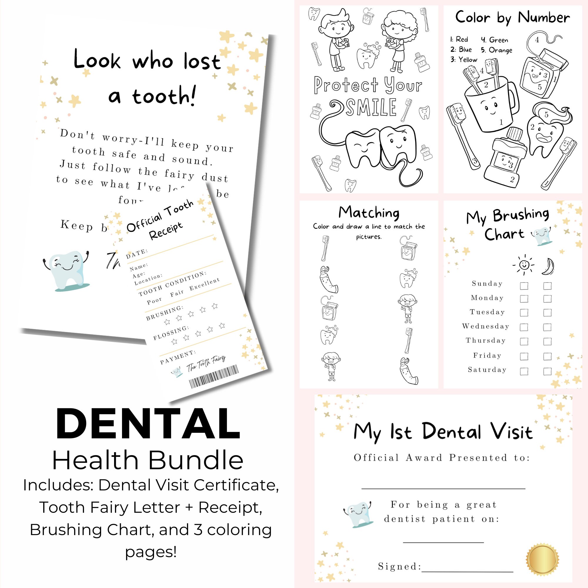 Preschool Dental Health Printable Activities Bundle, Tooth Fairy Letter ...