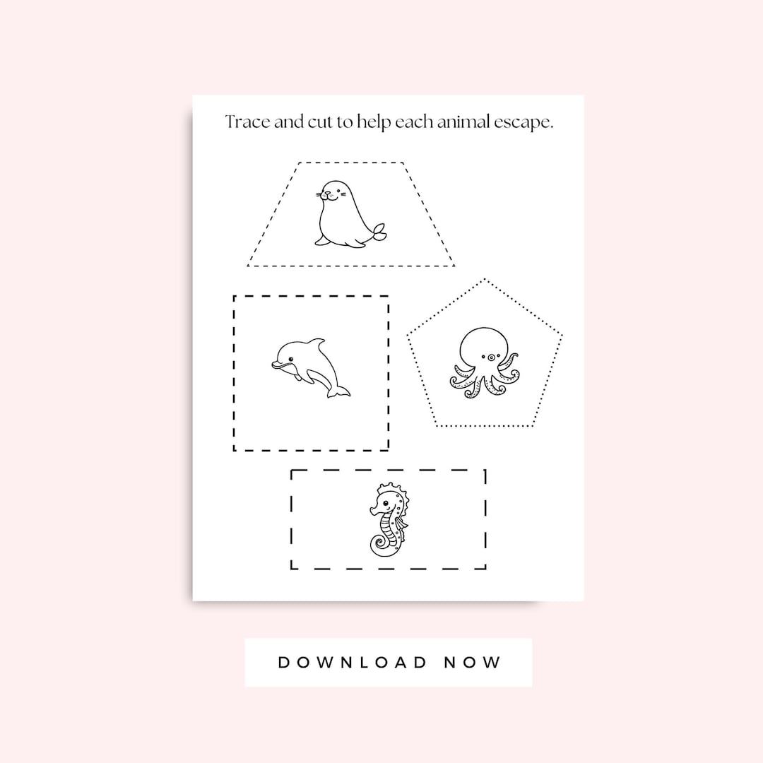 Cutting Activities for Preschool Printable Black White, Kid Ocean ...