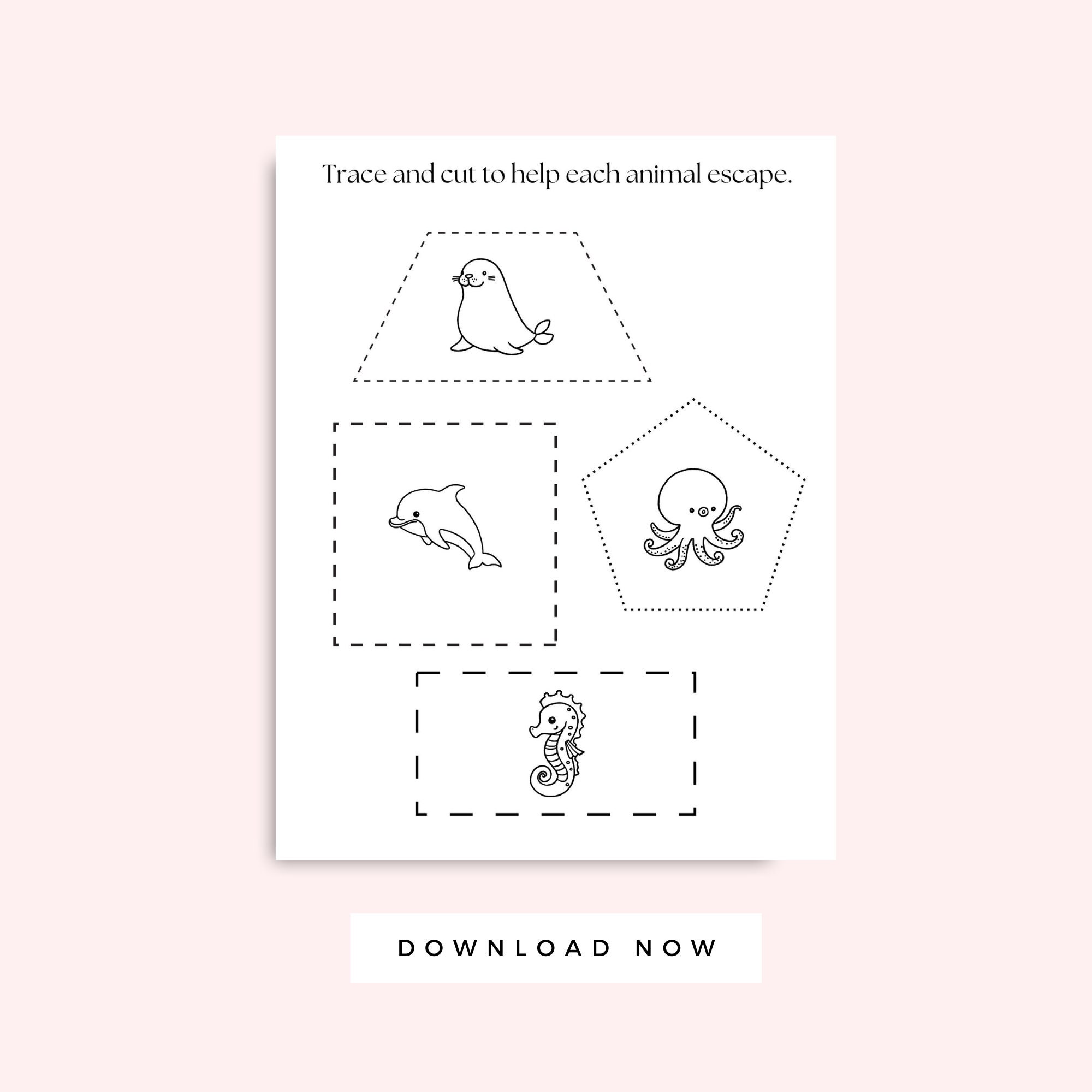 Cutting Activities for Preschool Printable Black White, Kid Ocean ...