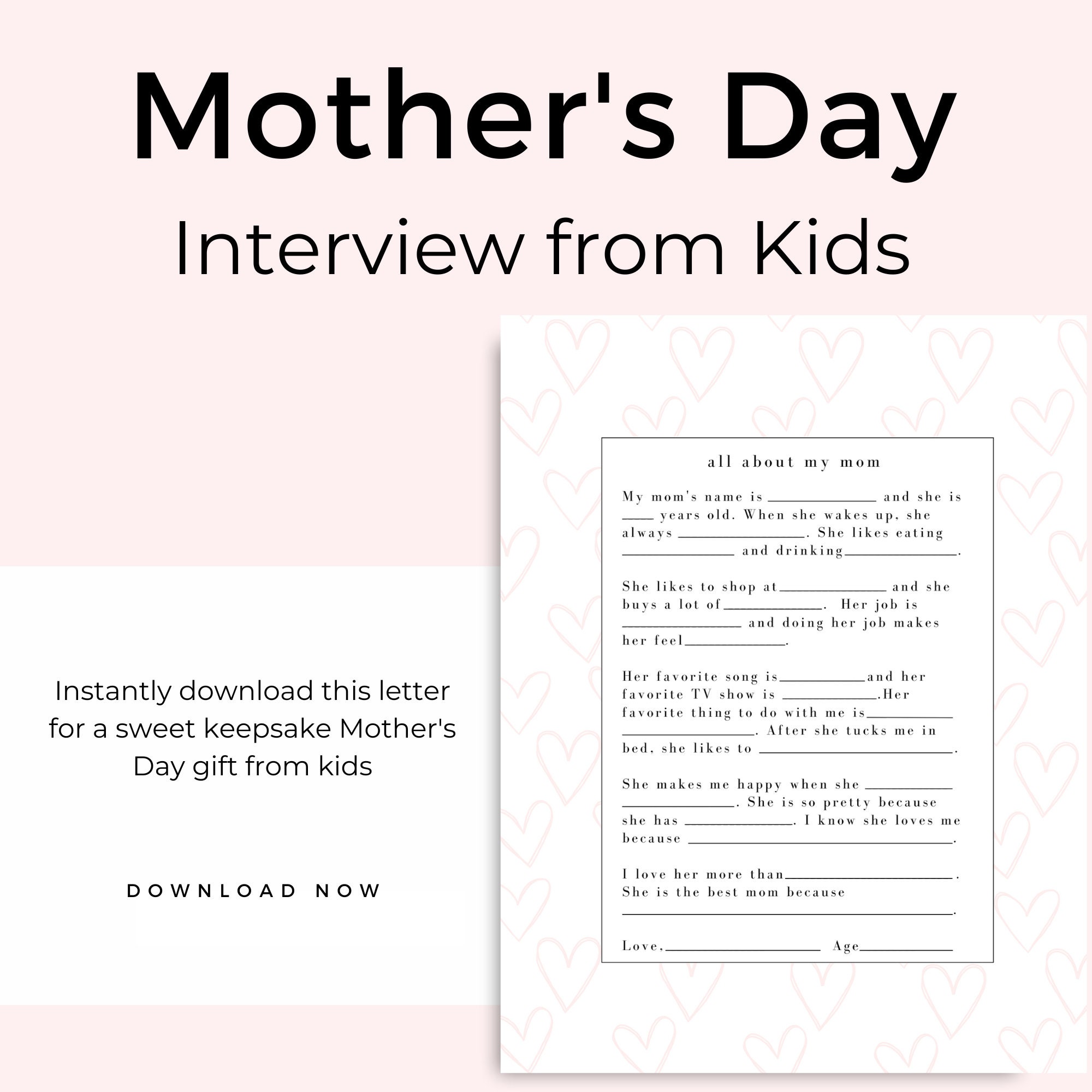 Mother's Day Letter From Kids Printable White & Pink Hearts, Mom's Day ...