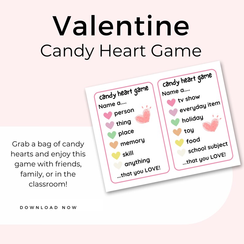 Valentine Candy Heart Game, Valentine's Day Activity for Kids ...