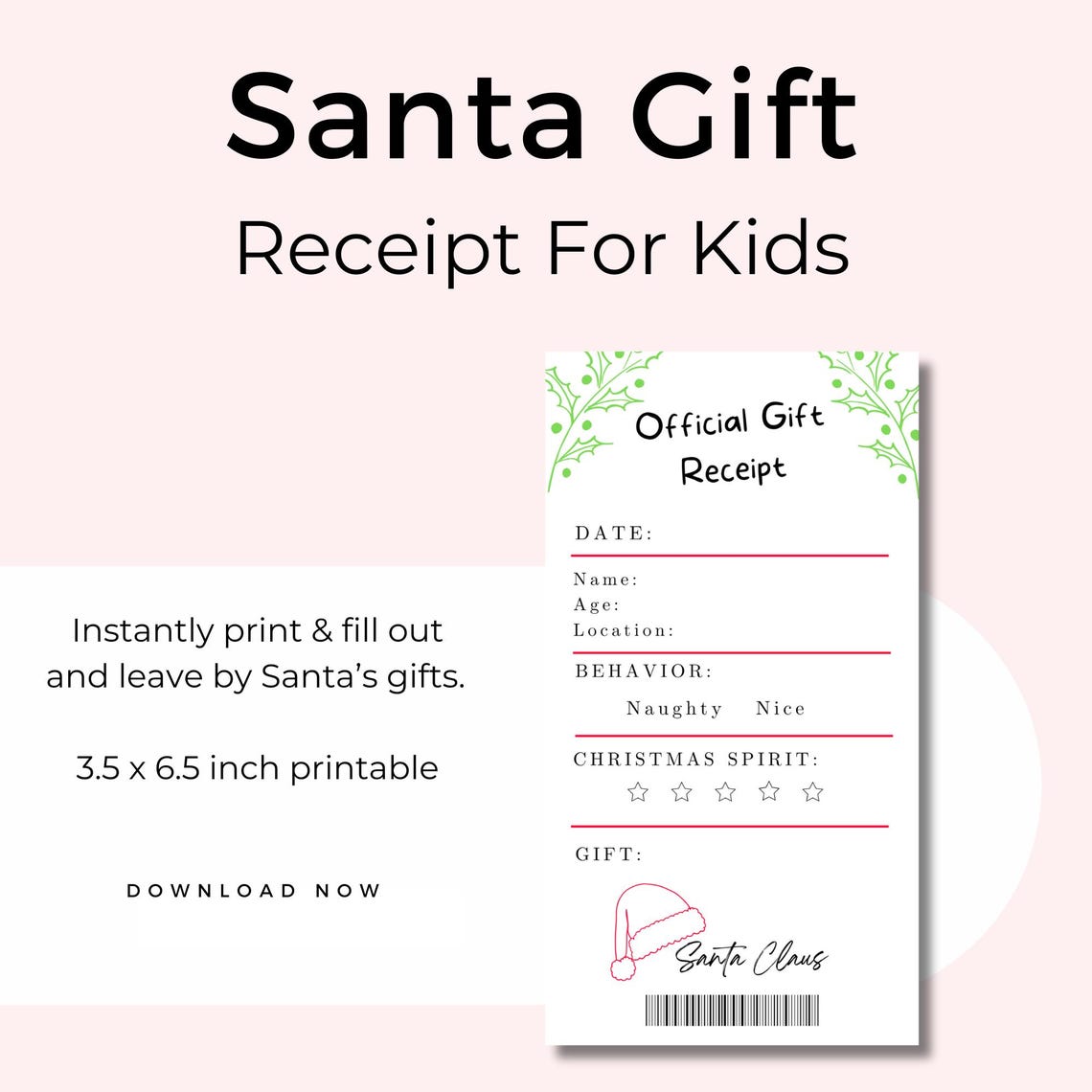 Santa Gift Receipt for Kids Printable PDF, Printable Card From Santa ...
