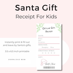 Santa Gift Receipt for Kids Printable PDF, Printable Card From Santa ...