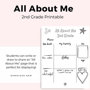 All About Me 2nd Grade Printable Worksheet, Second Grade Classroom All ...
