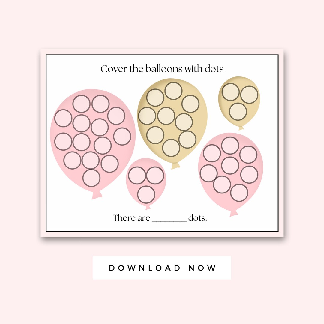 Balloons Dot A Dot Worksheet, Preschool Busy Book, Printable Preschool ...