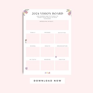 2024 Vision Board Printables for Kids, New Years Coloring Page, New ...