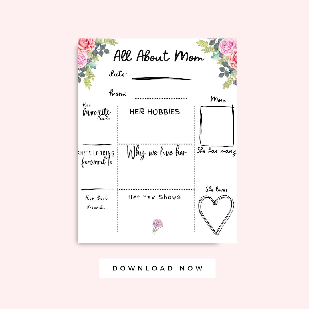 All About Mom Printable Card White With Peonies, Mother's Day Letter ...