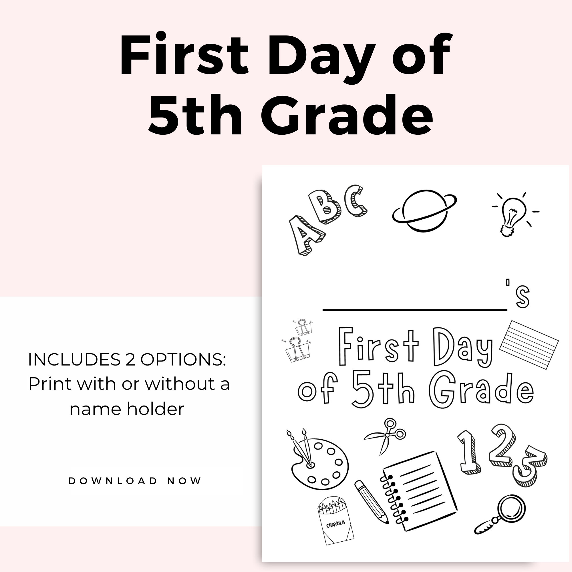 First Day of 5th Grade Coloring Page, Fifth Grade Back to School ...