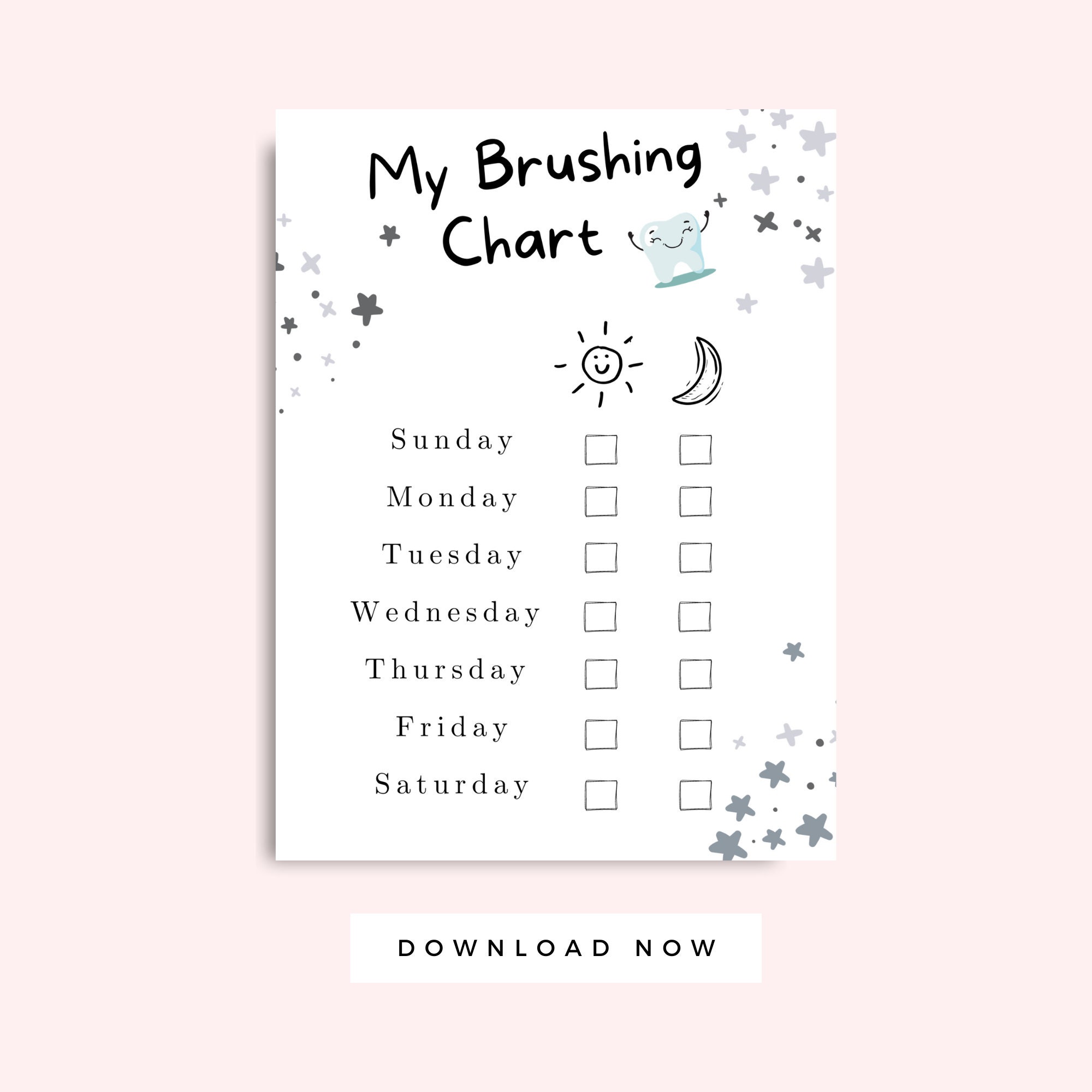 Tooth Brushing Chart Printable for Kids, Preschool Dental Health ...
