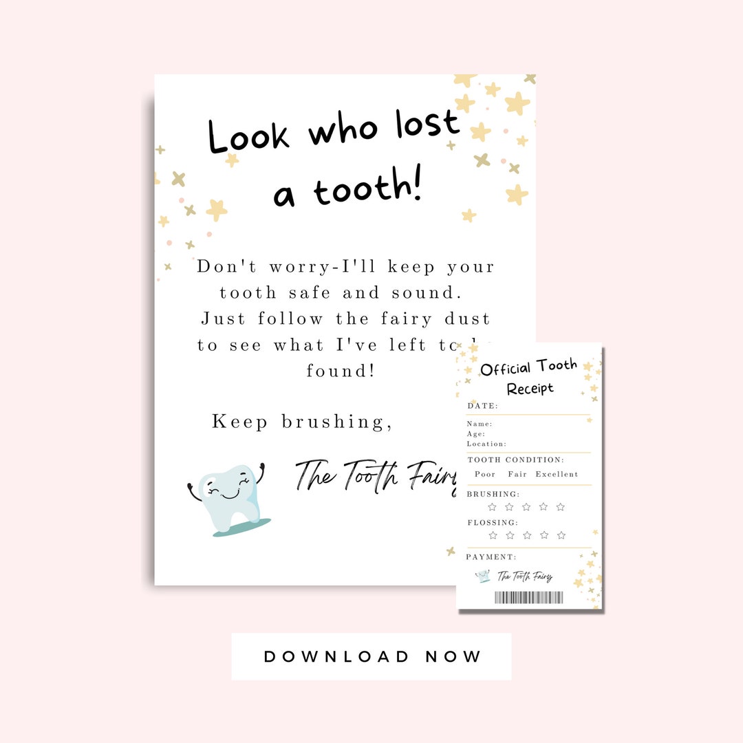 Tooth Fairy Letter and Lost Tooth Receipt for Kids Printable Gold ...