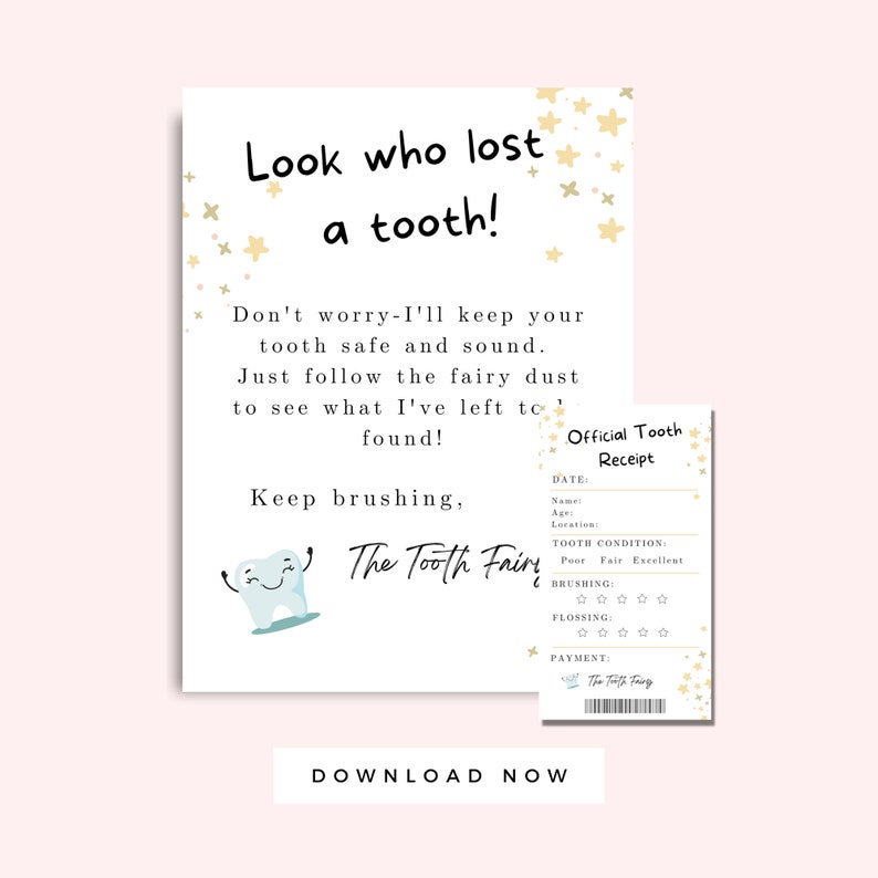 Tooth Fairy Letter and Lost Tooth Receipt for Kids Printable Gold ...