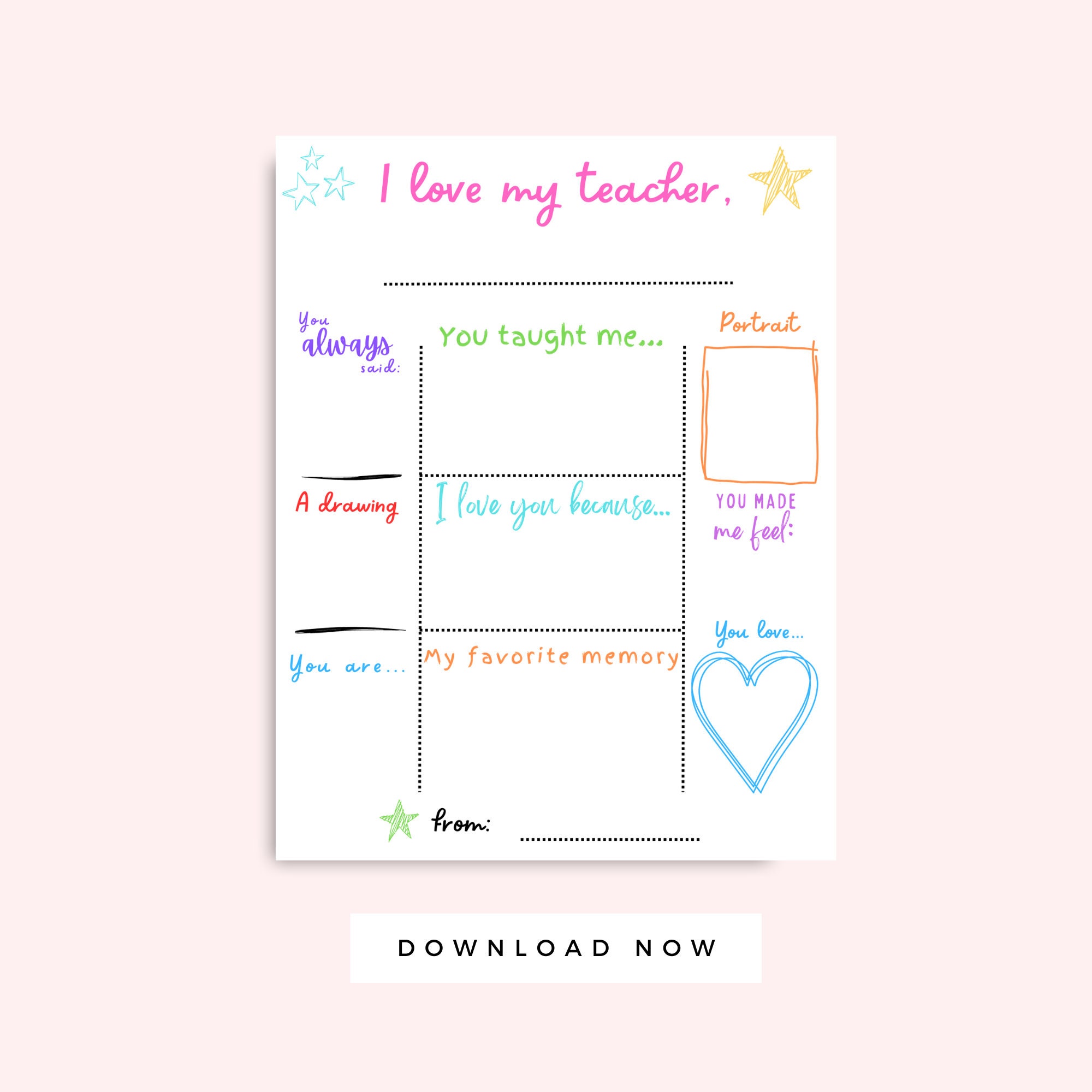 I Love My Teacher Printable Interview From Kids Multicolor, All About ...