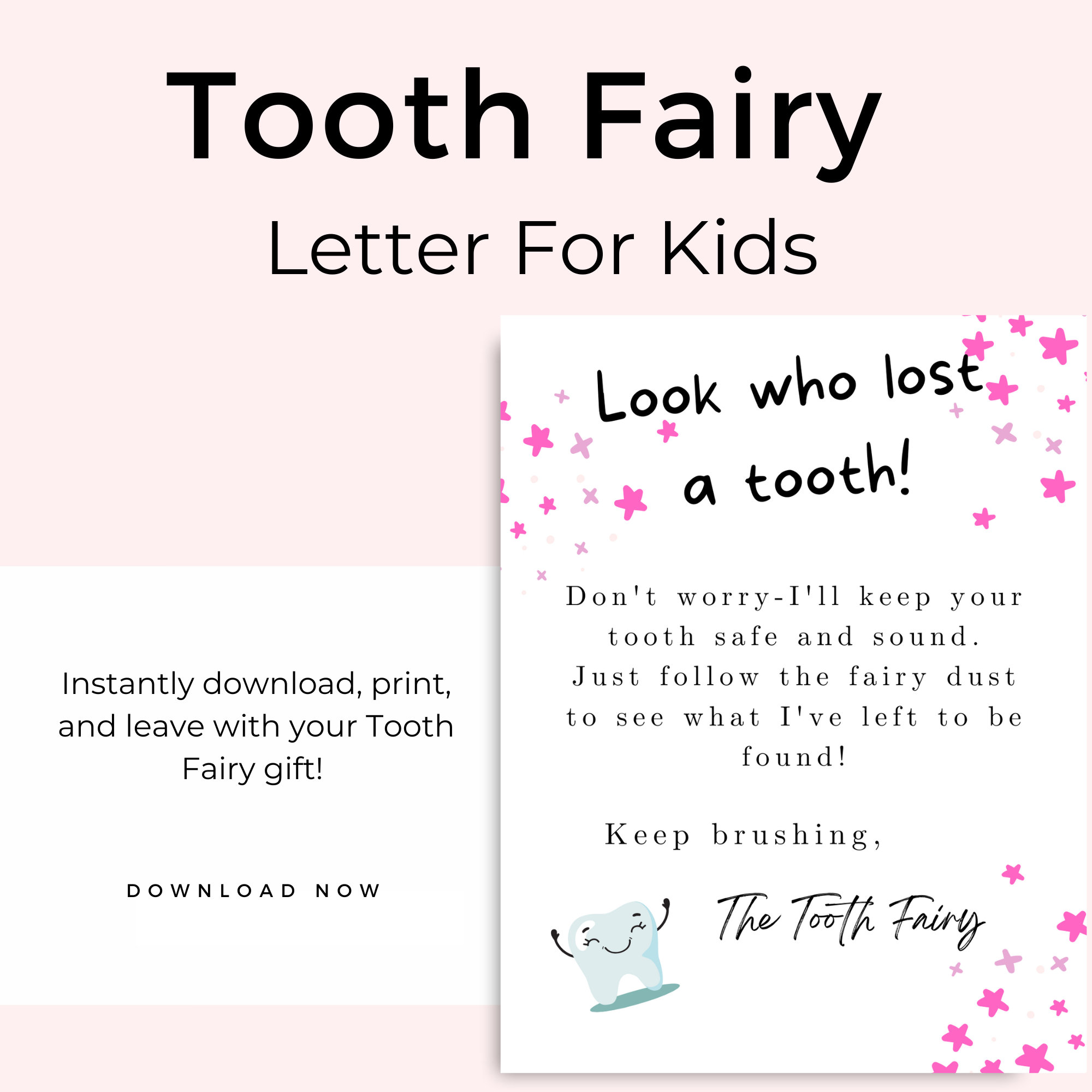 Tooth Fairy Letter for Kids Printable, Bright Pink Tooth Fairy Note ...