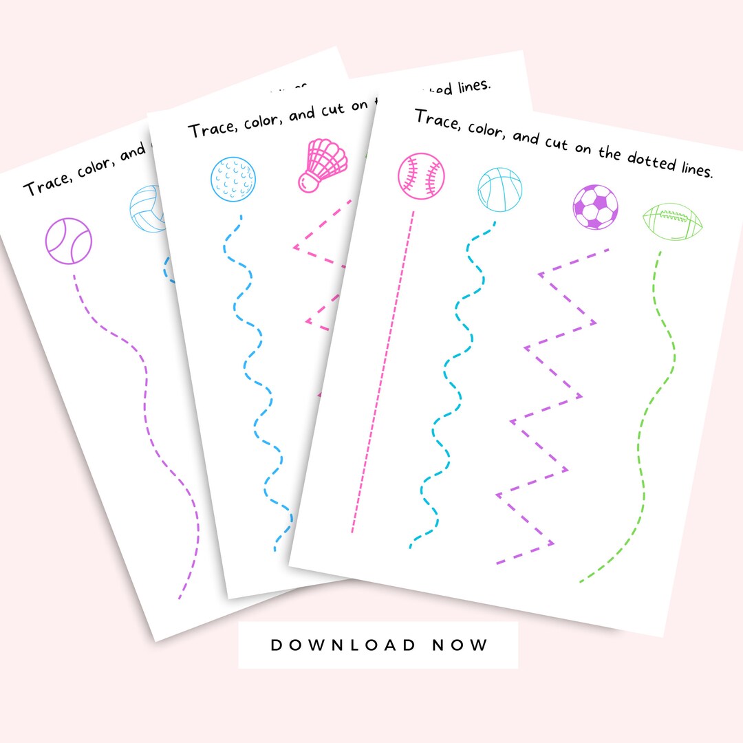 Sports Themed Shapes Preschool Cutting and Tracing Lines 3 Pack, Kid ...