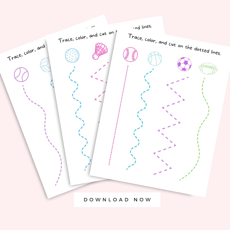 Sports Themed Shapes Preschool Cutting and Tracing Lines 3 Pack, Kid ...