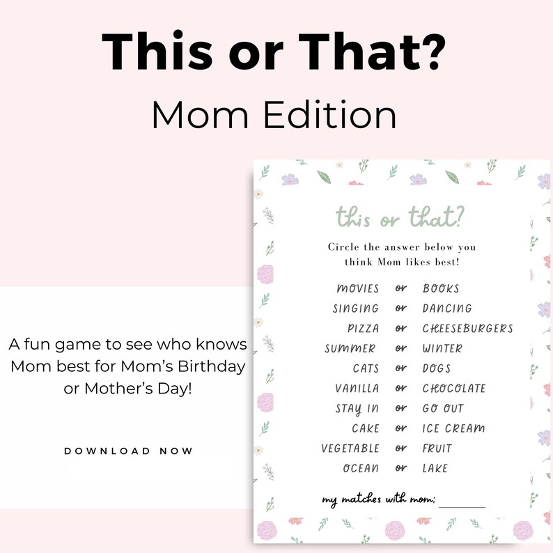 Mother's Day Printable Activity for Families, Mom's Birthday Printable ...
