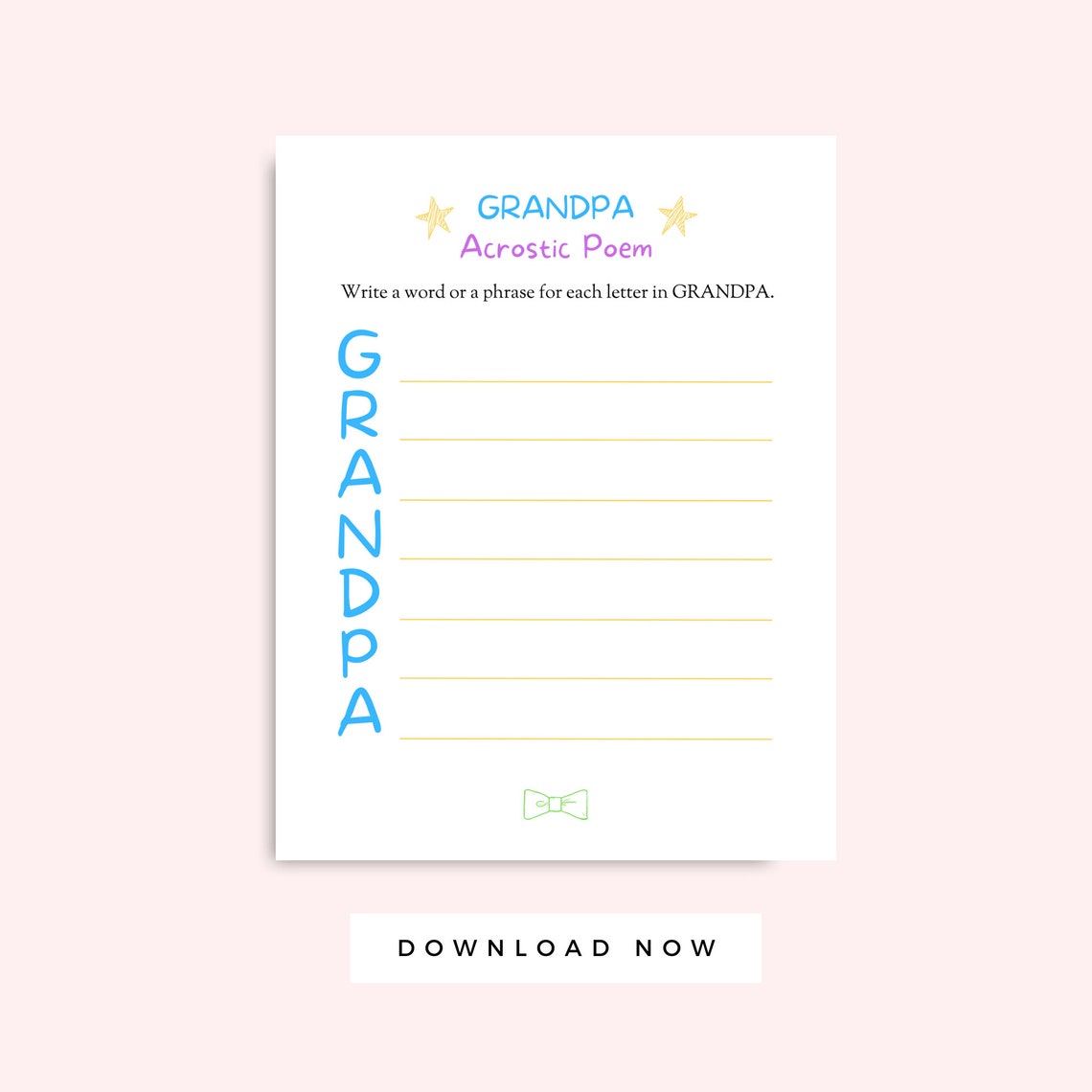 Grandpa Acrostic Poem, Grandparent's Day Printable Kid Activity ...