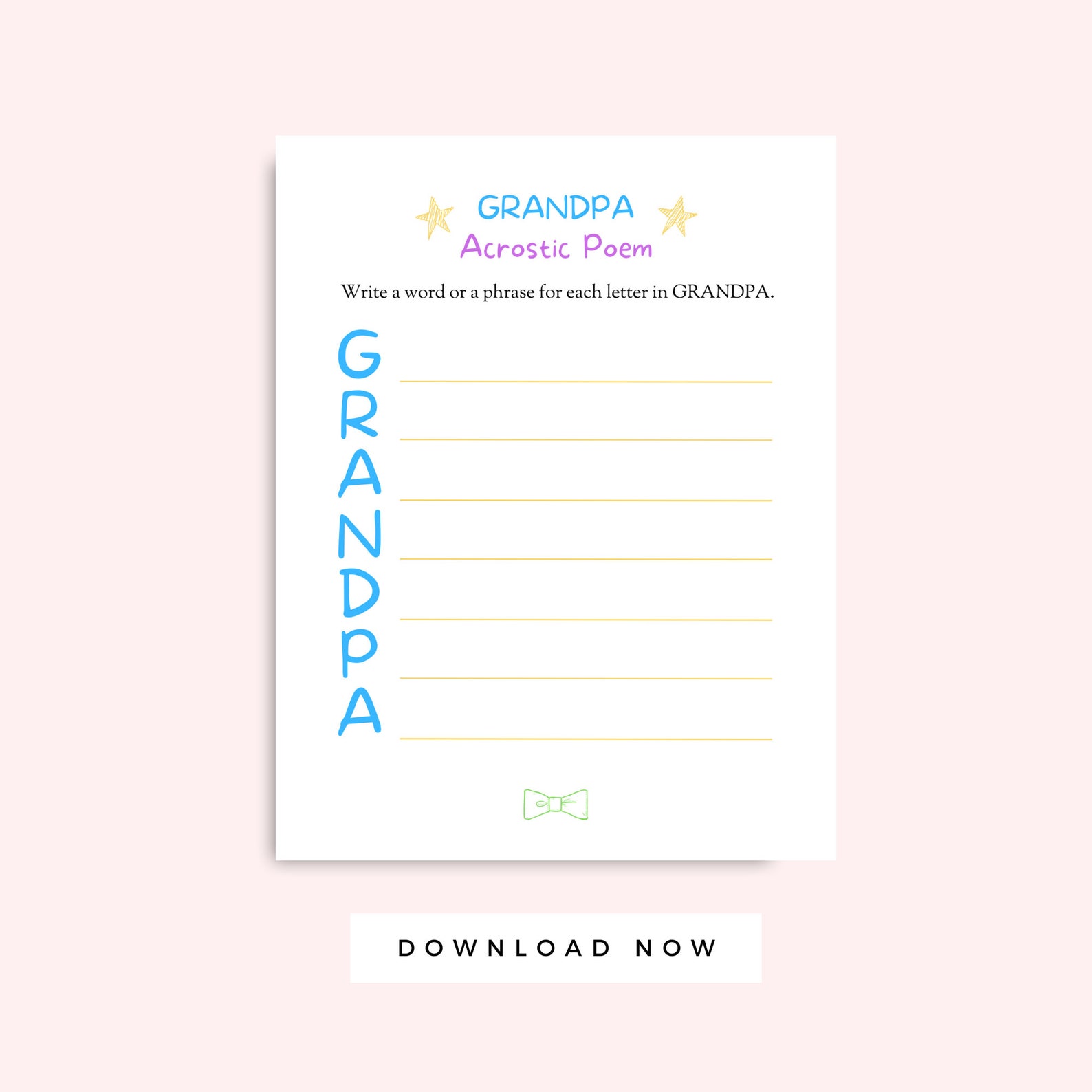 Grandpa Acrostic Poem, Grandparent's Day Printable Kid Activity ...