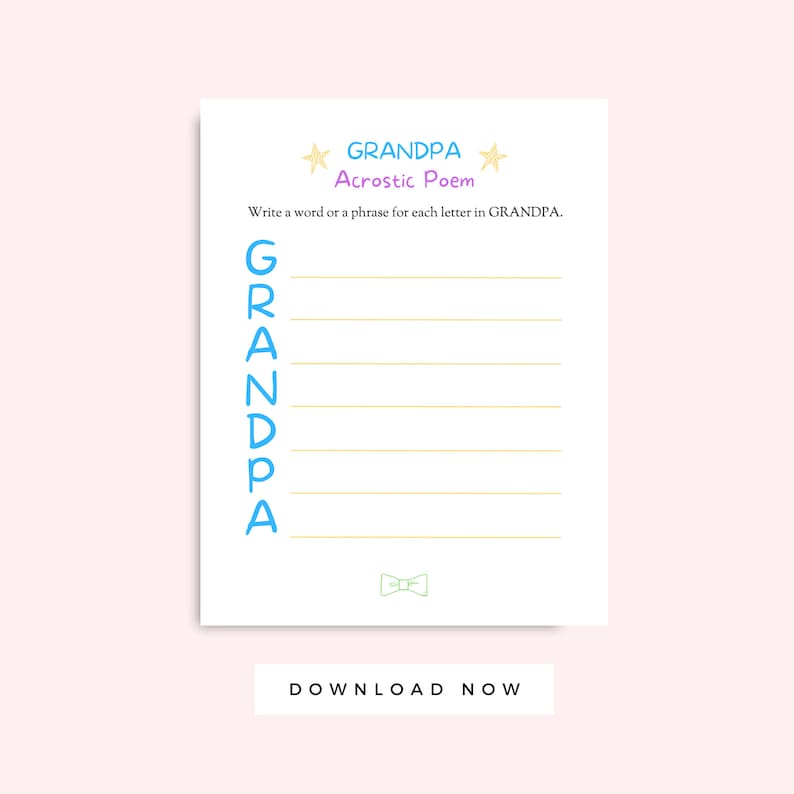 Grandpa Acrostic Poem, Grandparent's Day Printable Kid Activity ...