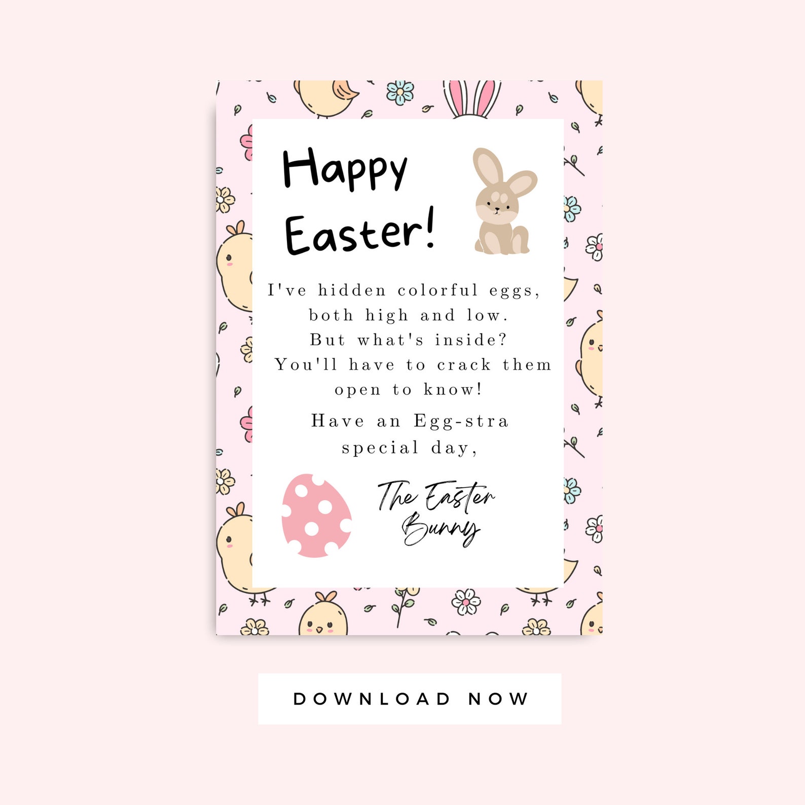Printable Easter Bunny Letter for Kids Pink, Easter Kid Activity ...