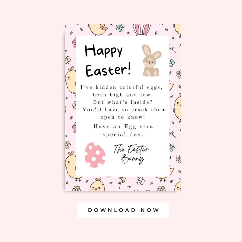 Printable Easter Bunny Letter for Kids Pink, Easter Kid Activity ...
