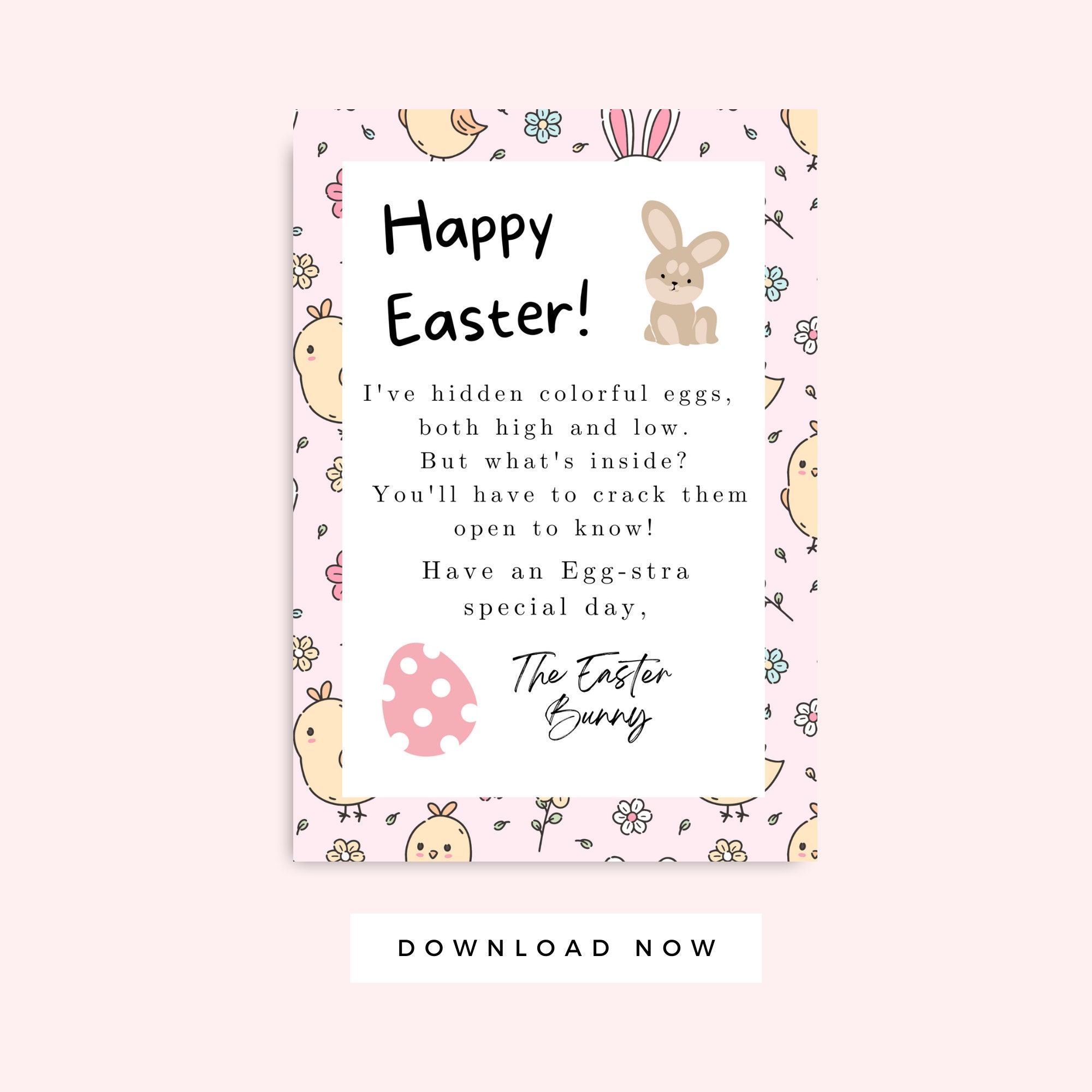Printable Easter Bunny Letter for Kids Pink, Easter Kid Activity ...