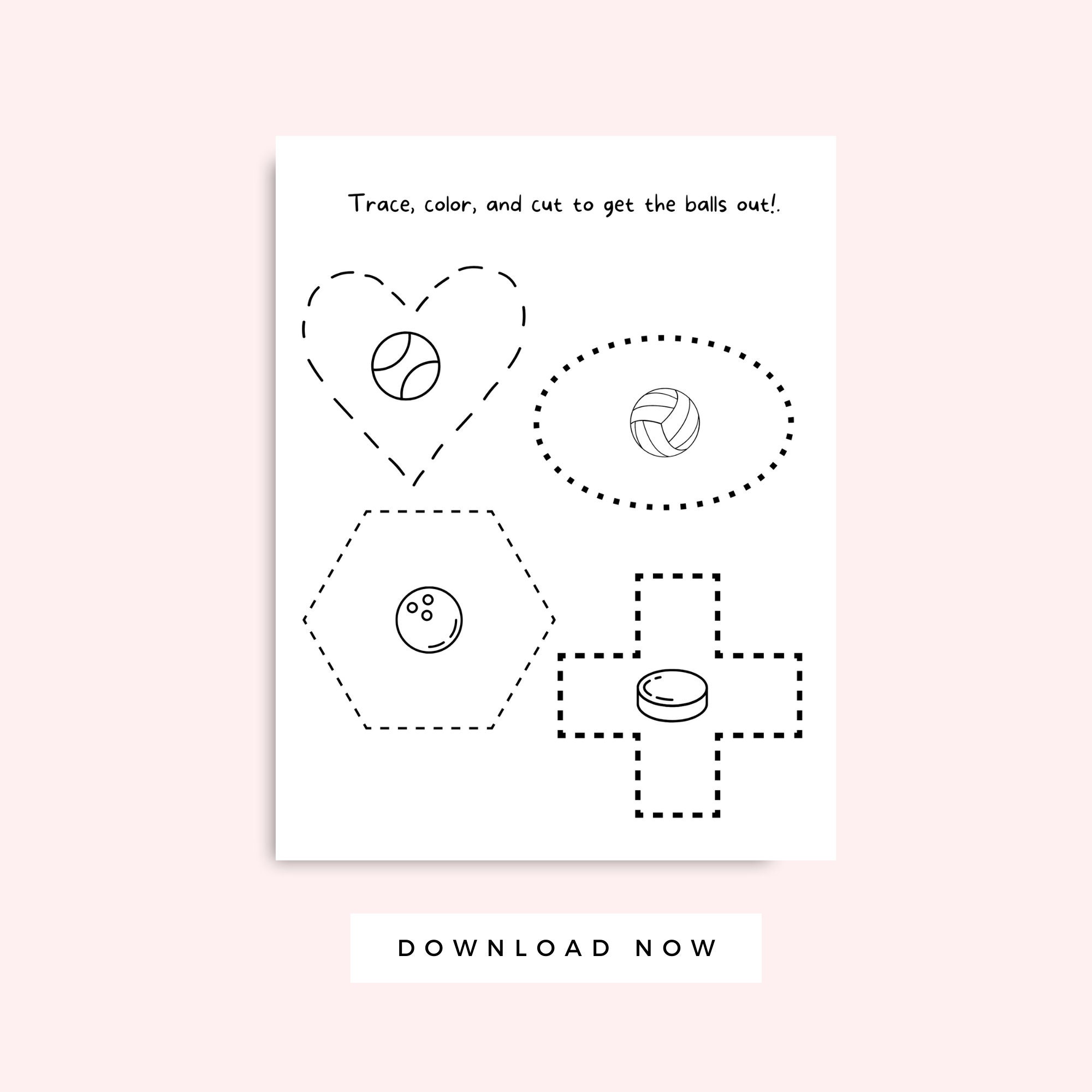 Preschool Scissor Skills Printable Worksheet Black and White Sports ...