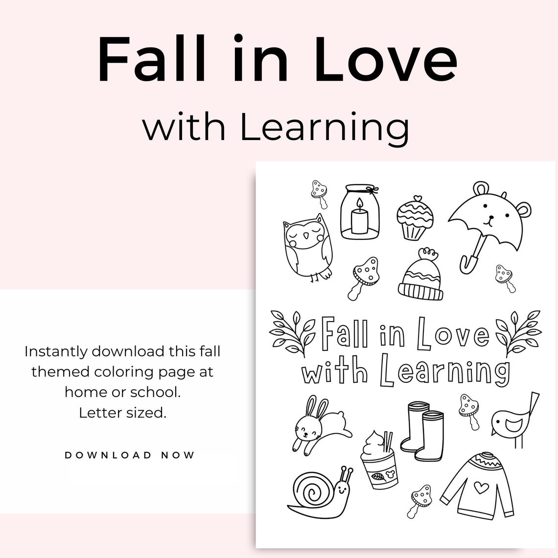 Fall in Love With Learning Printable, Fall Themed Coloring Page for ...