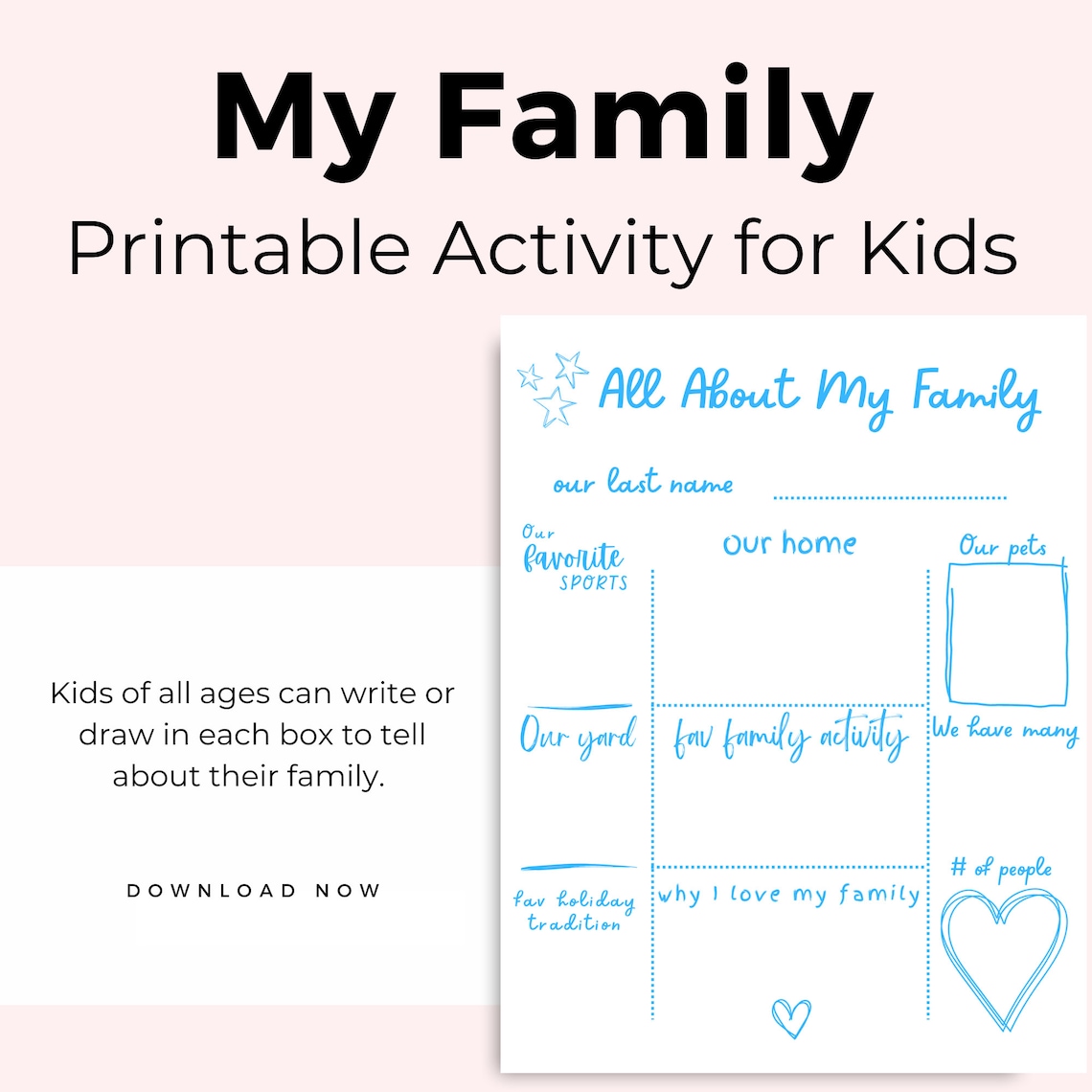 All About My Family Activity Page for Preschoolers Blue, Family Coloring Page for Kids, Prek ...